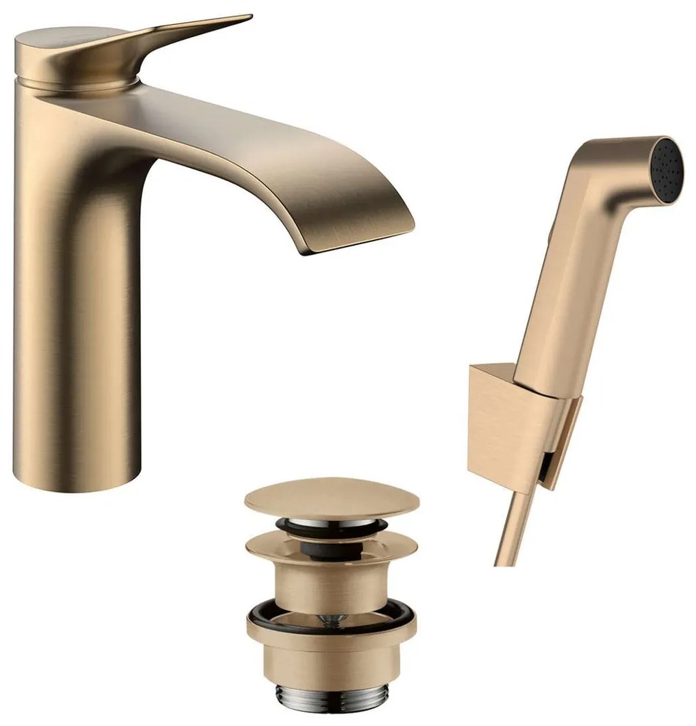 Hansgrohe Vivenis - Umyvadlová baterie s výpustí Push-Open a bidetovou sprškou, EcoSmart, kartáčovaný bronz 75210140