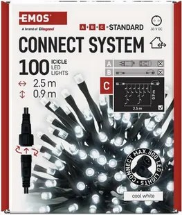 Propojovací vánoční řetěz bez zdroje EMOS Connecting D1CC01 ZY1932 100LED krápníky 2,5x0,9m studená bílá