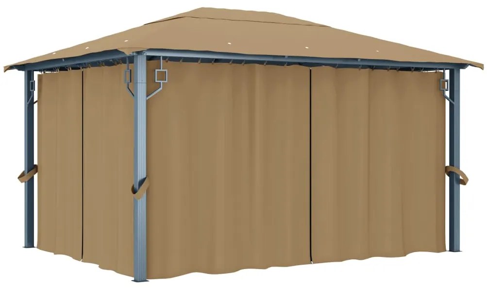 Altán se závěsy 400 x 300 cm taupe hliník 313894