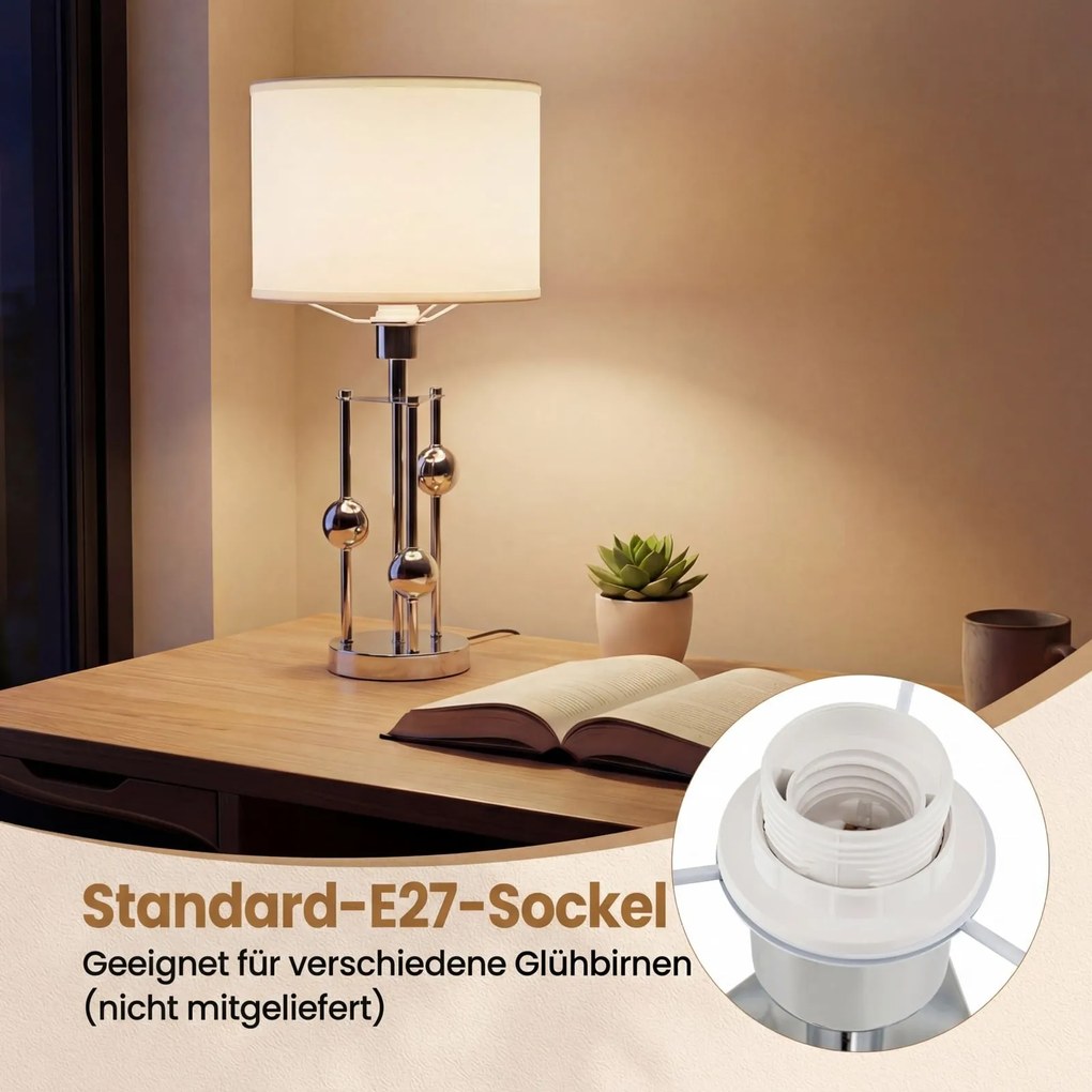 Costway Stolní lampa Noční stolní lampa s E27-Látkové stínidlo a ozdobné koule