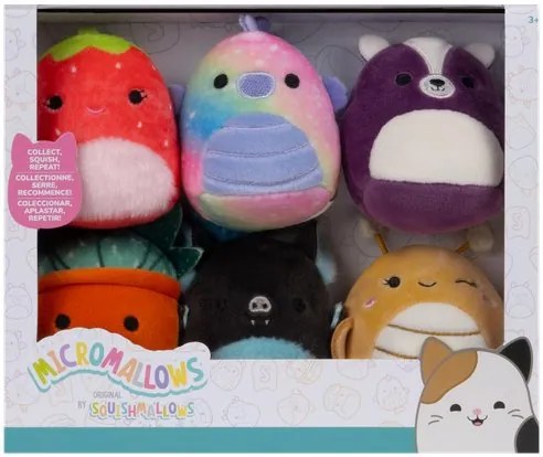Squishmallows micromallows 6pack kobylka, koník, skunk, sukulent, jahoda, netopýr