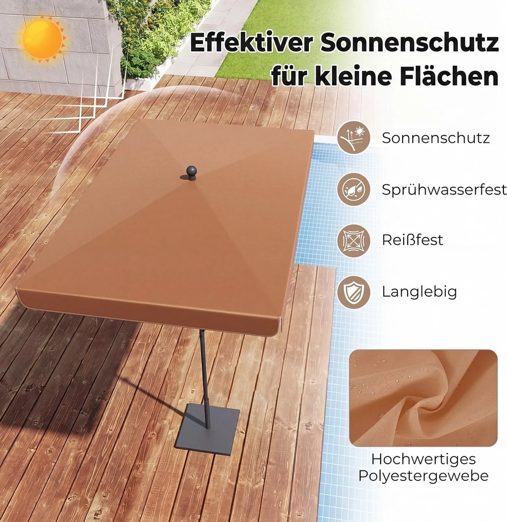 Costway Slunečník Obdélníkový s úhlem sklonu 30° Skládací – 200 × 130 cm, hnědý