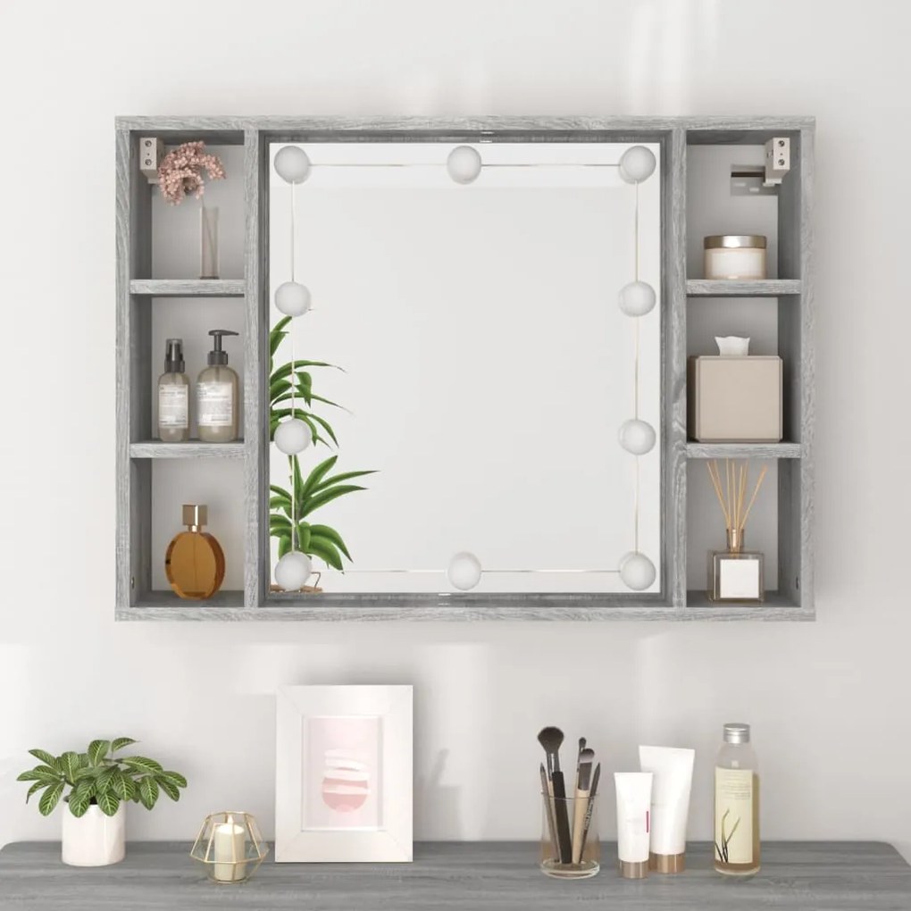 Zrcadlová skříňka s LED šedá sonoma 76 x 15 x 55 cm