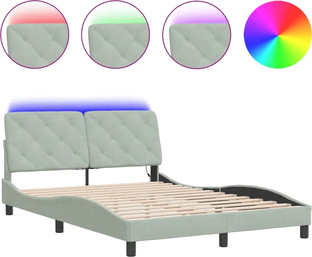 Rám postele s LED bez matrace světle šedý 140 x 190 cm samet 3213849