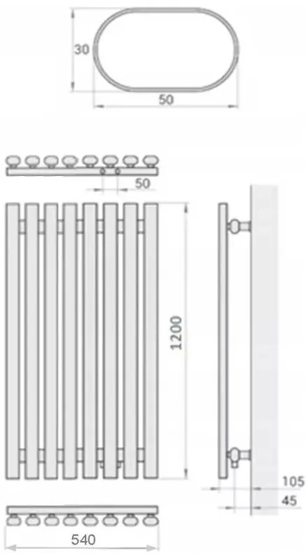 Regnis Lazur LA, topné těleso 540x1200mm se středovým připojením 50mm, 900W, bílá matná, LAZURLA/1200/540/D5/WHITE