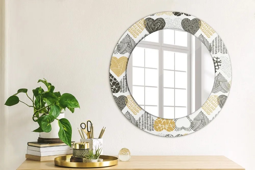 Kulaté dekorativní zrcadlo na zeď Srdce doodle fi 50 cm