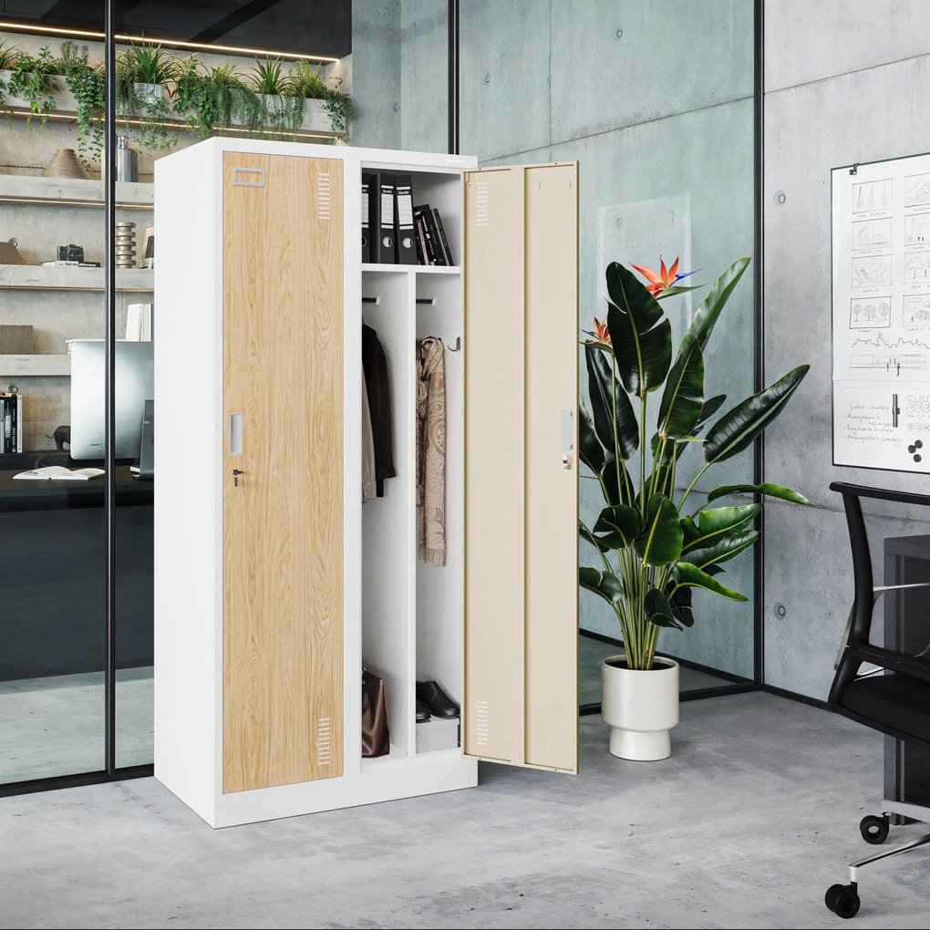Šatní skříňka pro zaměstnance 4-boxová, bílá/dub sonoma, 800x1800x500 mm: KACPER Eco Design