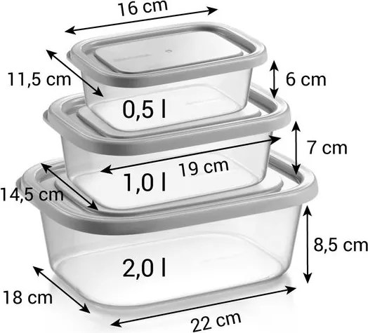 TESCOMA Dózy do mrazničky 4FOOD, 3 ks, 0,5 - 1,0 - 2,0 l