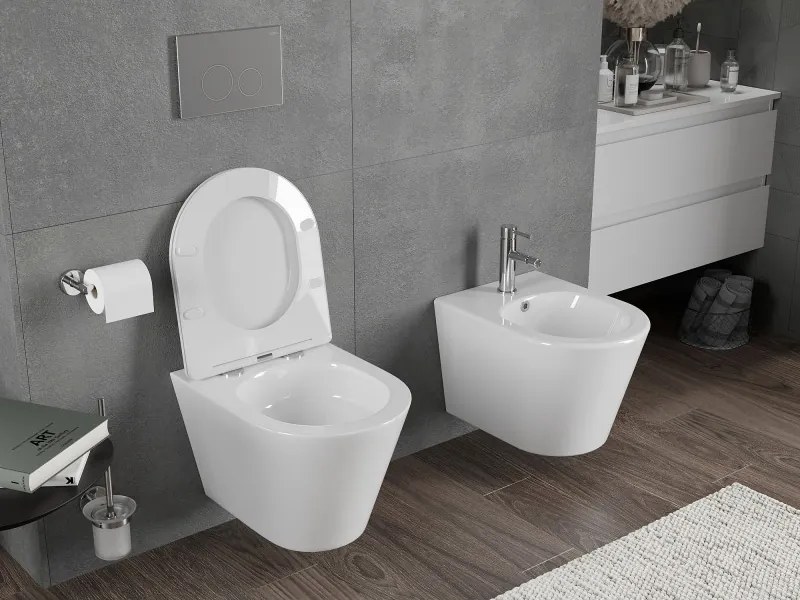 Mexen Rico, závěsná WC mísa 490x360x370 mm, Rimless Tornádo, bílá lesklá, 3372XX00T