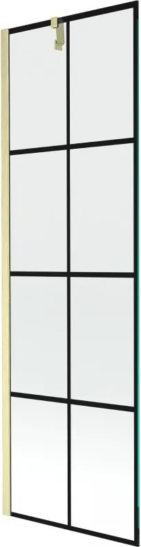 Mexen Next, 1-křídlová vanová zástěna 60 x 150 cm, 6mm čiré sklo - černý vzor, zlatá matná, 895-060-000-00-77-55