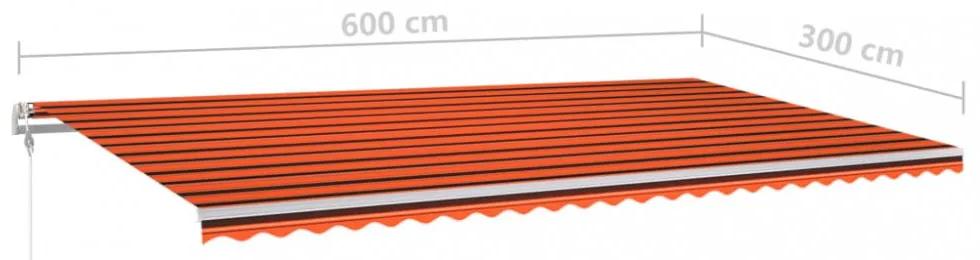 Ručně zatahovací markýza s LED světlem 600x300 cm Dekorhome Hnědá / oranžová