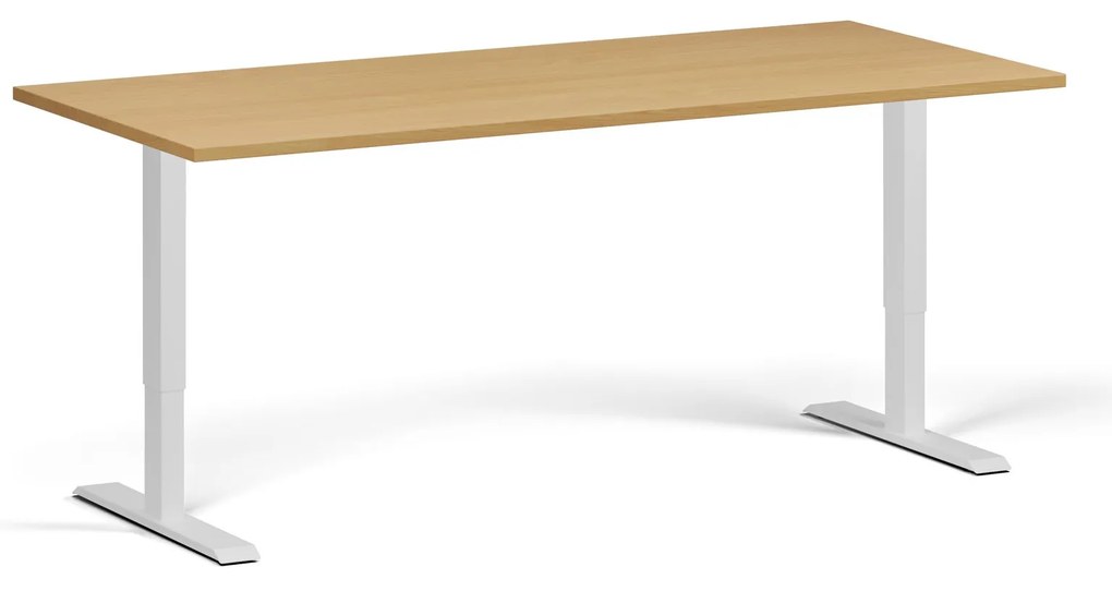 Výškově nastavitelný stůl, 180x80 cm, 2 motory, bílá podnož, buk