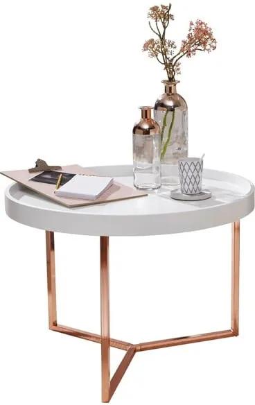 Bílý konferenční stolek s nohami v měděné barvě Skyport Wohnling Eva, ⌀ 58,5 cm