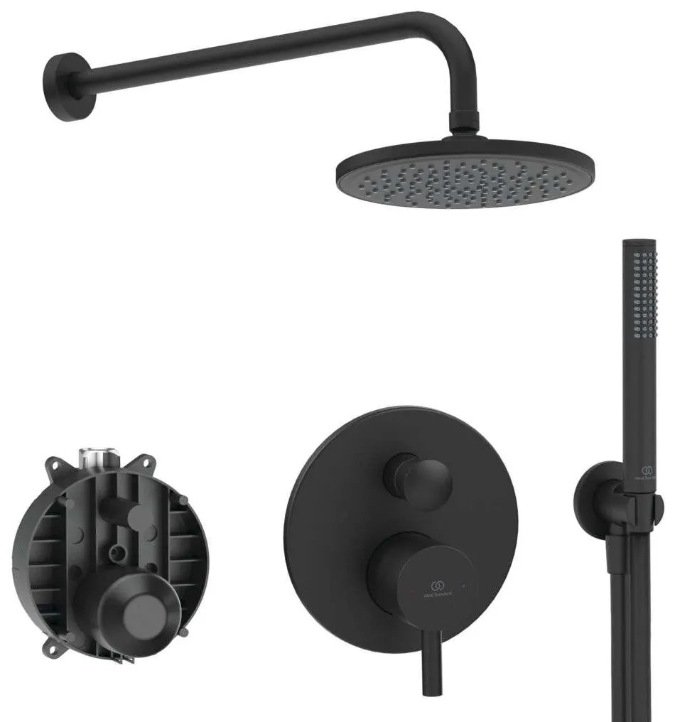 Ideal Standard CeraLine - Sprchový set s baterií pod omítku, s tělesem, průměr 20 cm, matná černá BD192XG