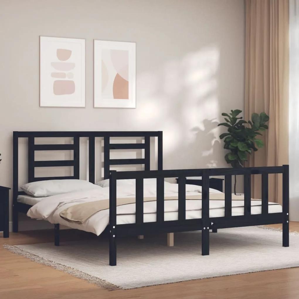 Rám postele s čelem černý 160 x 200 cm masivní dřevo,  3192895