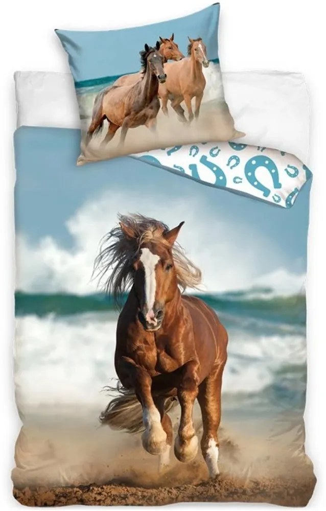Bavlněné ložní povlečení Kůň na pobřeží - 100% bavlna Renforcé - 70x90 cm + 140x200 cm