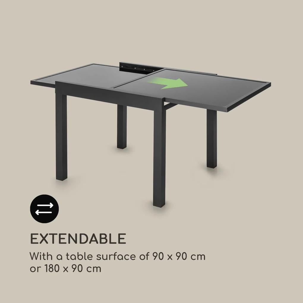 Pamplona Extension, zahradní stůl, 180 x 83 cm, sklo, hliník, tmavošedý