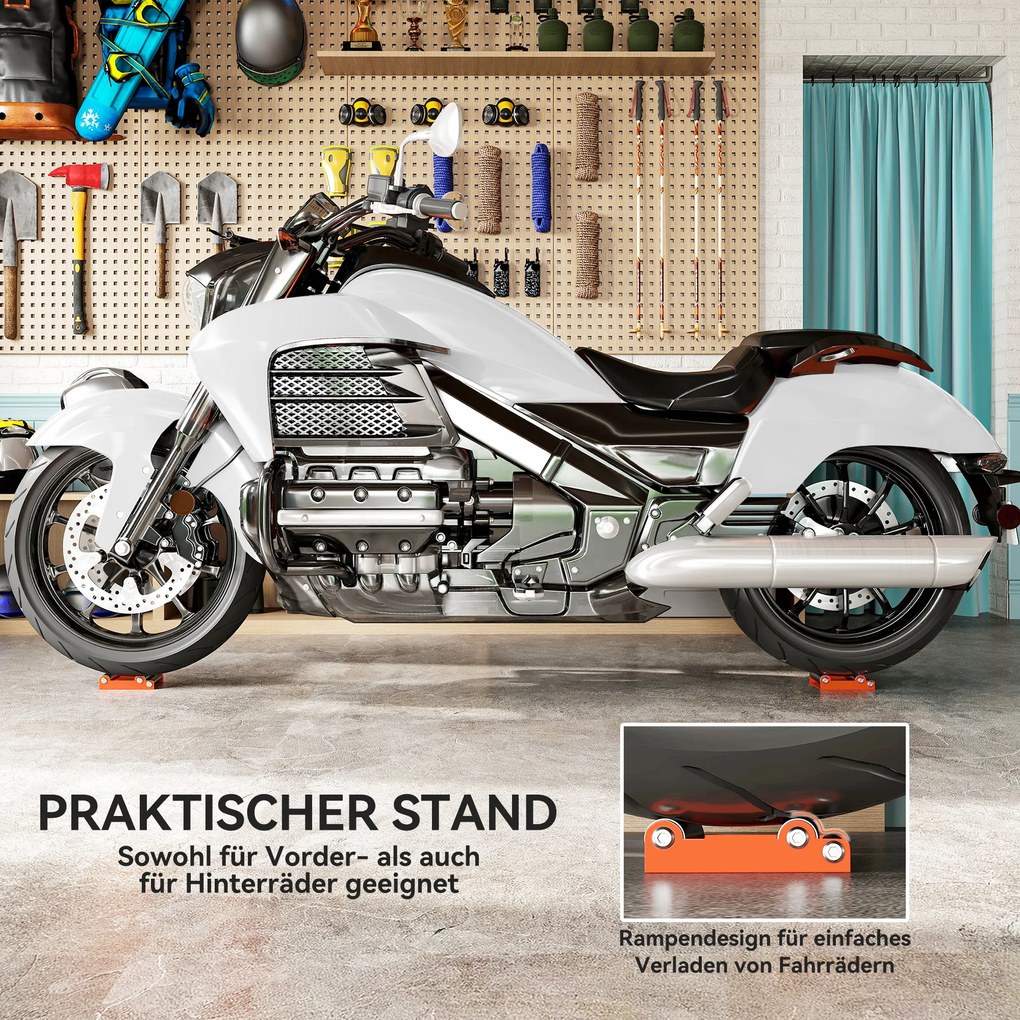 HOMCOM Stojan na čištění motocyklových kol - pomůcka pro otáčení kol vzadu, pomoc při čištění pneumatik a péče o řetěz pro čištění pneumatik a mazání…