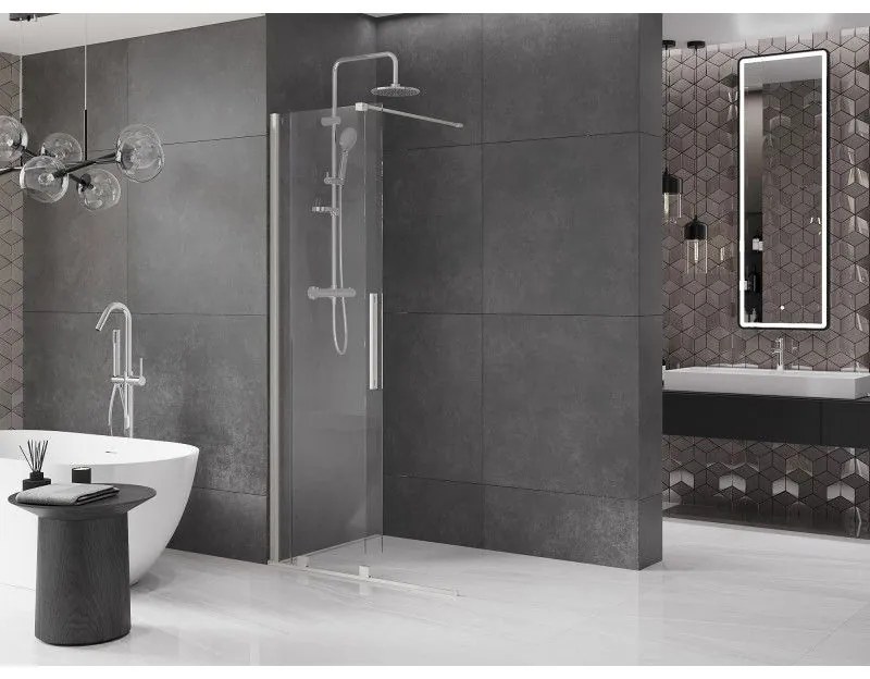 Mexen Velar, sprchová zástěna s posuvnými dveřmi Walk-in 75 x 200 cm, 8mm čiré sklo, broušená ocel, 871-075-000-03-97