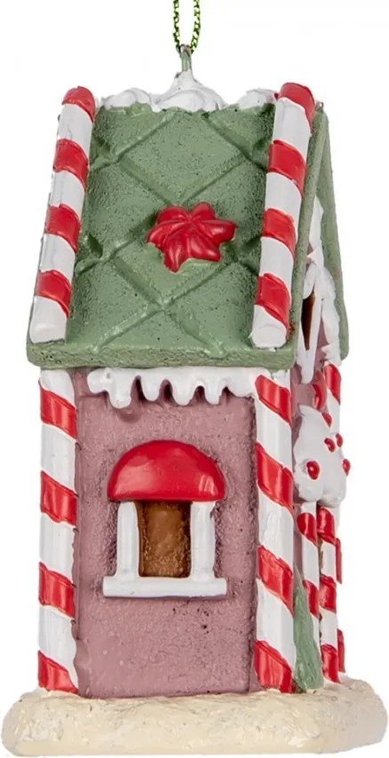 Růžová závěsná dekorace perníková chaloupka Candy - 6*4*8 cm