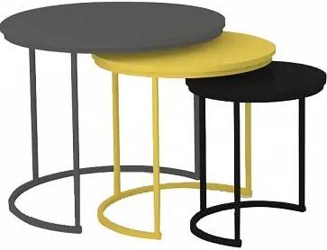 Set tří příručních stolků, šedá / žlutá / černá, RONEL