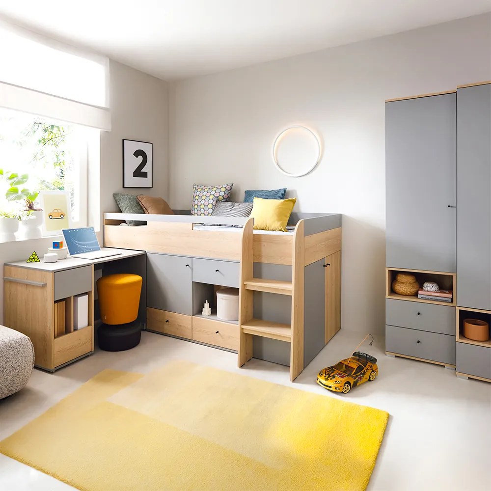 Komoda ORO OR4 | 120 cm | se zásuvkami a policemi | šedá/dub piškotový