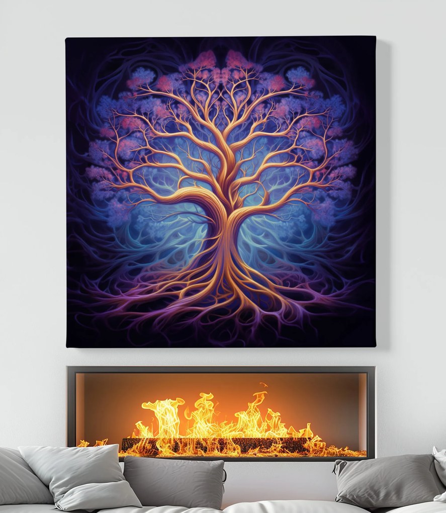 Obraz na plátně - Fialovo zlatý strom života FeelHappy.cz Velikost obrazu: 120 x 120 cm