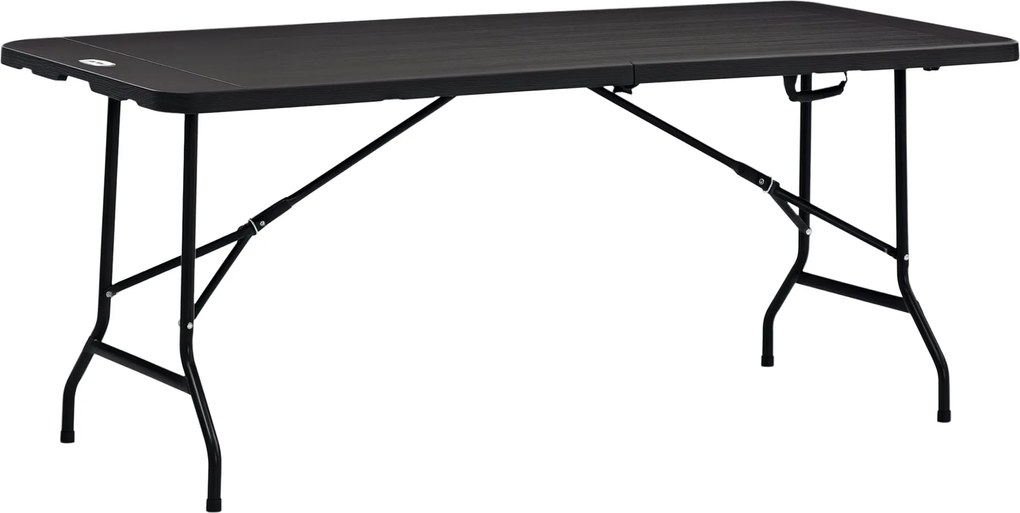 Skládací zahradní stůl Outsunny pro 6 osob, bufetový stůl se železnou konstrukcí, stůl v dřevěném vzhledu, HDPE, 180 x 75,5 x 73 cm, tmavě šedý | Aoso