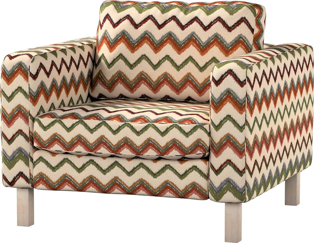 Potah na křeslo IKEA Karlstad, krátký barva vícebarevná látka pletený vzor, vzorované
