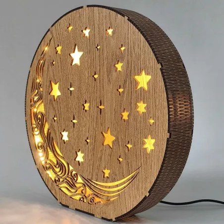 Dřevěná LED stolní lampa Měsíc a hvězdy – Noční lampa| SENTOP LED0612
