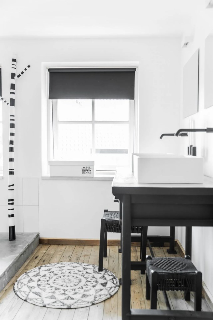 HK living Bavlněná koupelnová předložka/kobereček Round Black, černá barva, textil