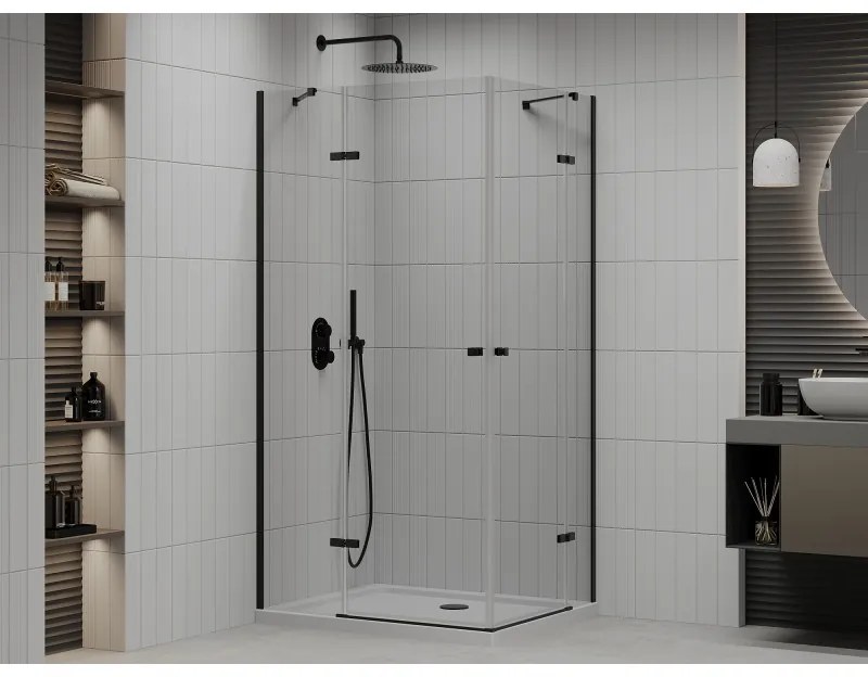 Mexen Roma Duo sprchový kout s otočnými dveřmi 80 x 70 cm, Průhledné, Černá + sprchová vanička Flat - 854-080-070-70-02-4010B