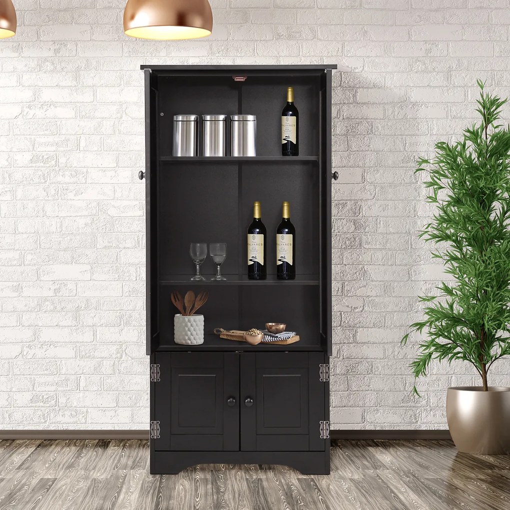 Costway Midi skříňka boční vysoká deska vysoká dřevo – 59 × 32 × 123 cm, černý