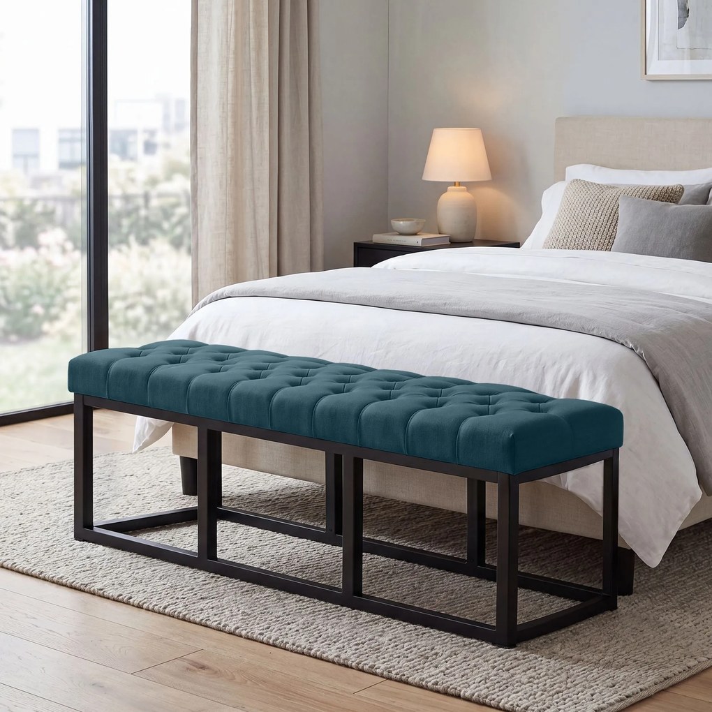 Lavice Amun látka černá konstrukce 150 cm – modrá