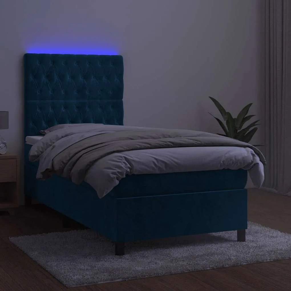 Box spring postel s matrací a LED tmavě modrá 80 x 200 cm samet 3136273