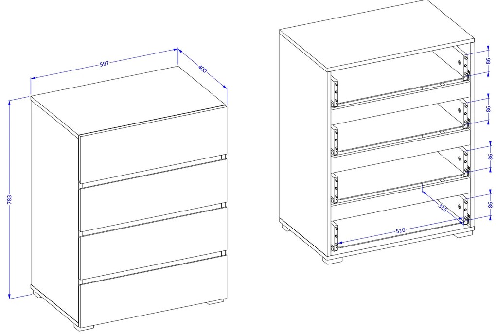 Helvetia Šuplíková komoda Cross - bílá / černá