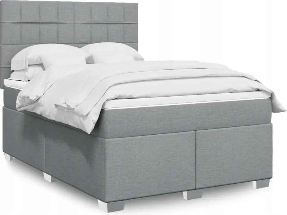 Box Spring Postel S Matrací Textil Světle Šedá Blok se čtverci 160 x 200
