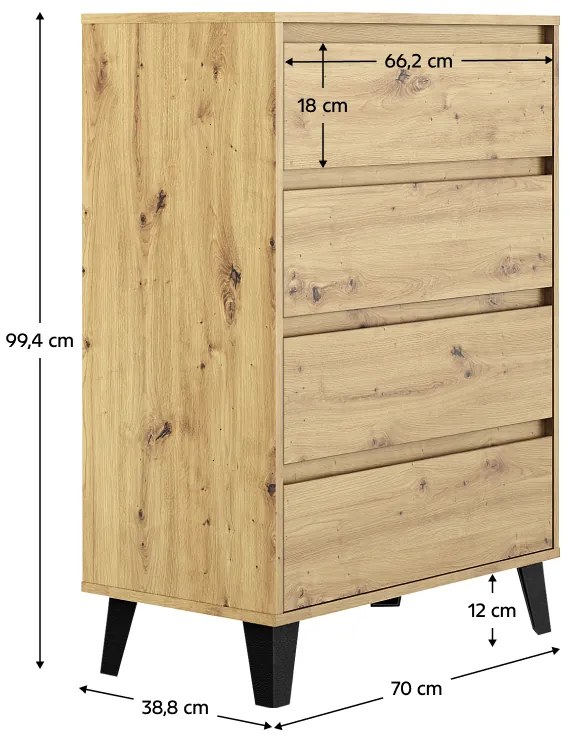 Kondela Komoda, dub artisan, BOGAN NEW 4S70