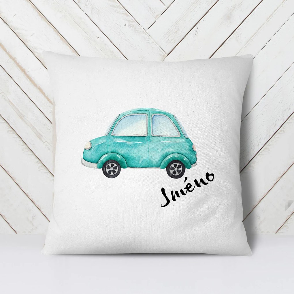 Domovi Bílý polštář s vlastním jménem Auto 40x40