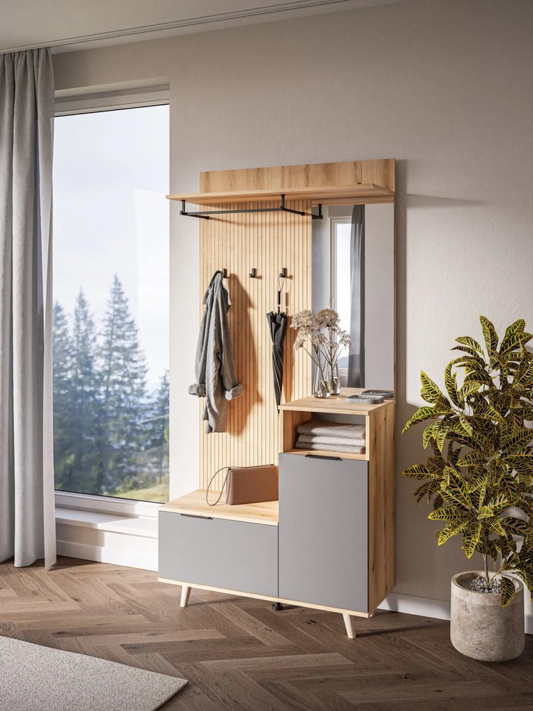 Předsíňová stěna Nordic 100 cm dub Evoke/grafit