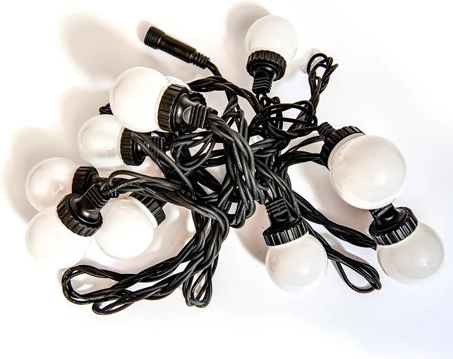 Easy Fix LED party osvětlení, 5 m, venkovní, 10 kouliček, 70 ledově bílých diod, černý kabel, IP67, prodlužovací