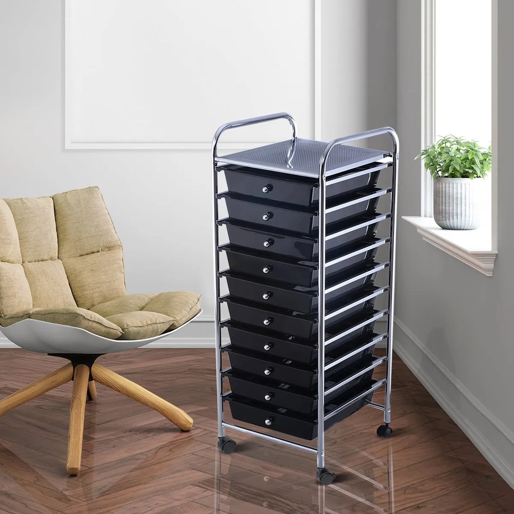Costway Pojízdný vozík koupelnový vozík s 10 zásuvkami 33 x 37 x 86