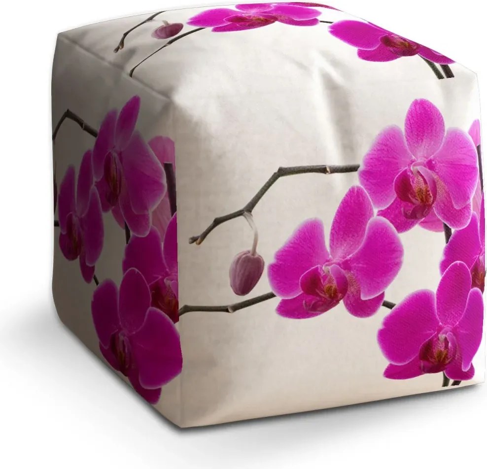 Sablio Taburet Cube Fialové orchideje - 60x60x60 cm