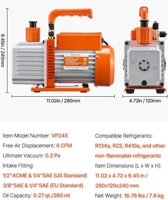 vakuové čerpadlo 170 l/min HVAC 2stupňové rotační lamelové Včetně oleje