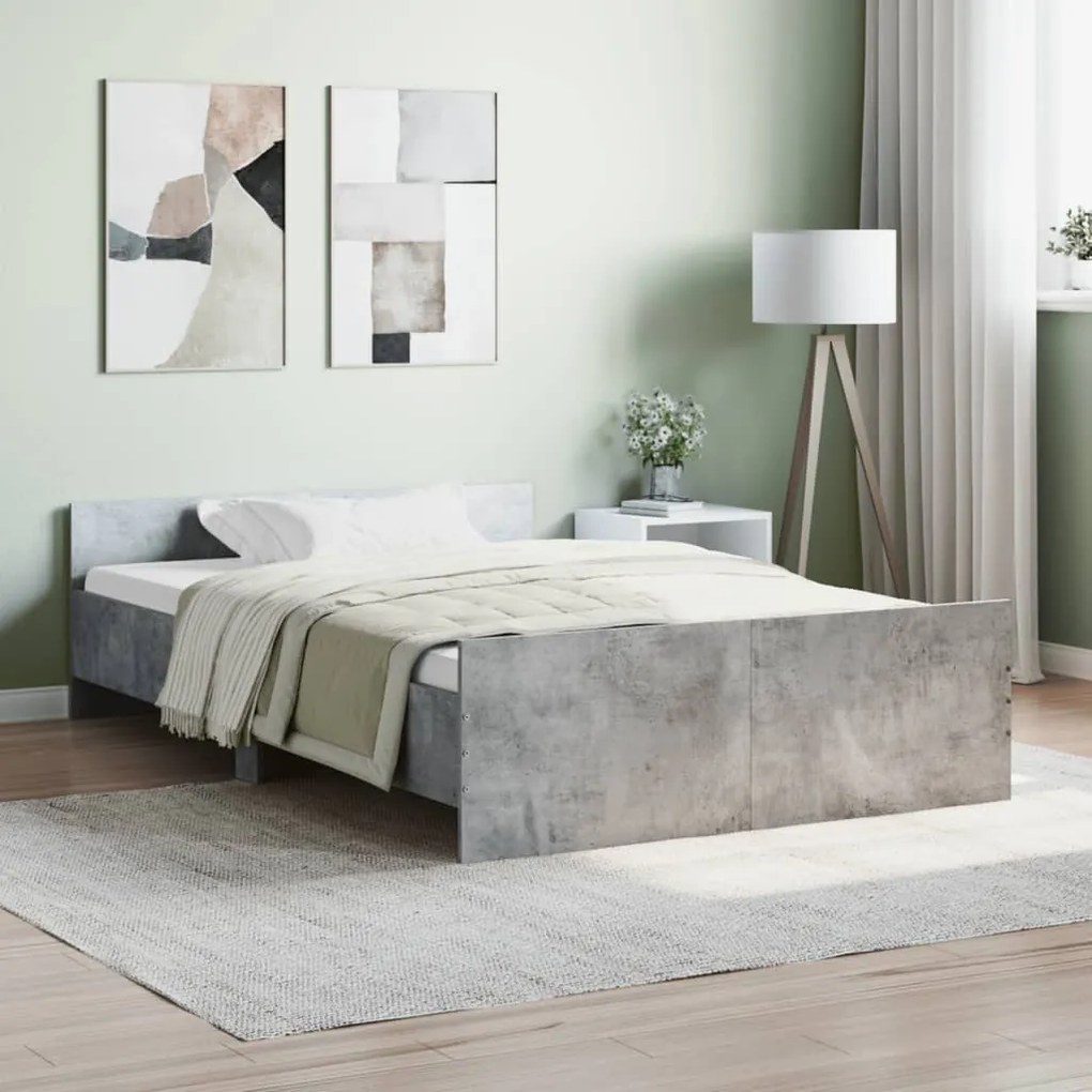 vidaXL Rám postele s hlavovým a nožním čelem betonově šedý 120x200 cm