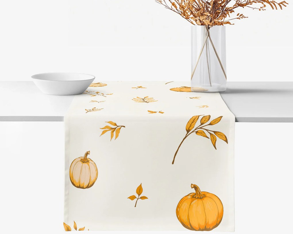 Goldea běhoun na stůl 100% bavlněné plátno - podzimní dýně a lístky 35x180 cm