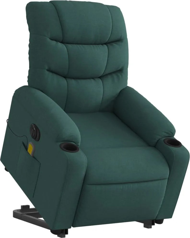Elektrické zvedací masážní polohovací křeslo zelené textil 3206678