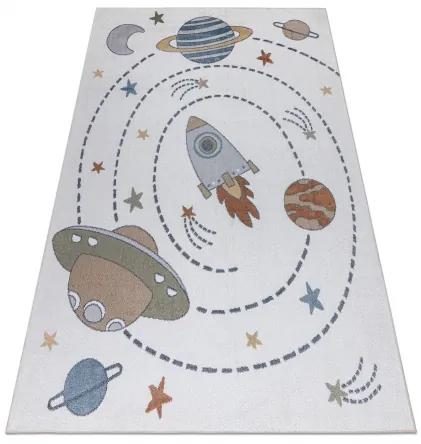 Dětský kusový koberec BONO 8288 Vesmír Planety pratelný krémový antracitový Rozměr: 280x370 cm