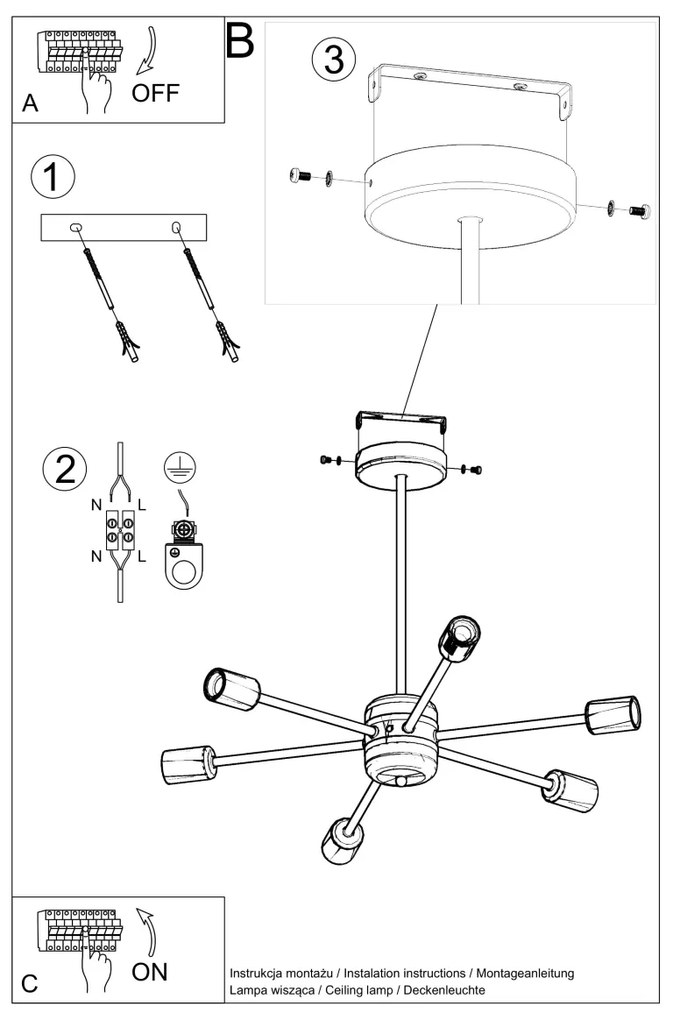 Závěsné svítidlo Lango 6, černé tělo svítidla