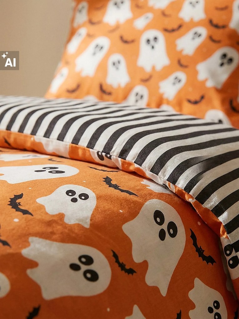 Sinsay - Sada ložního prádla s halloweenským motivem - oranžová